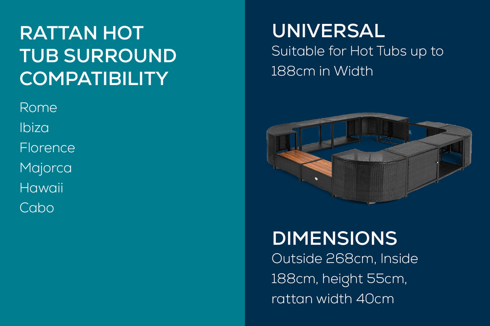 Square Rattan Hot Tub Surround 188cm Black | Lay-Z-Spa UK